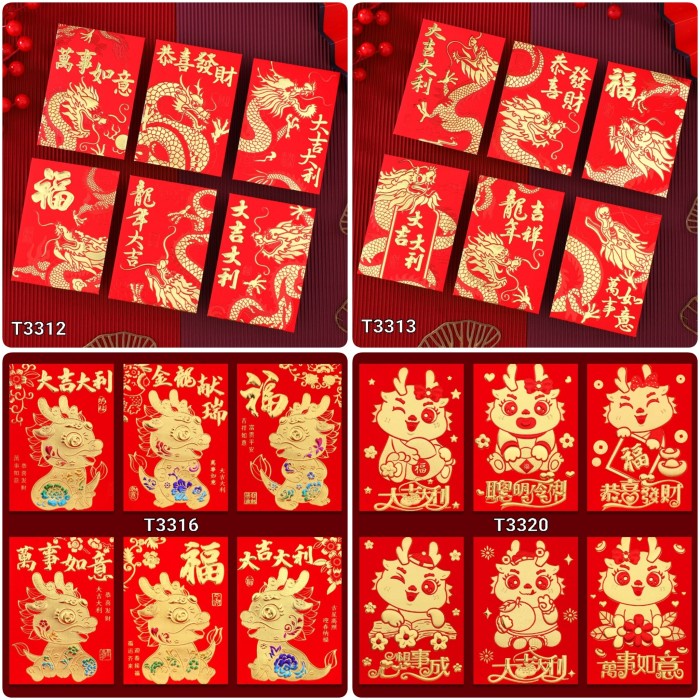 MERAH Short Red Angpao contains 6 Thick Sincia Ampau Chinese New Year ...