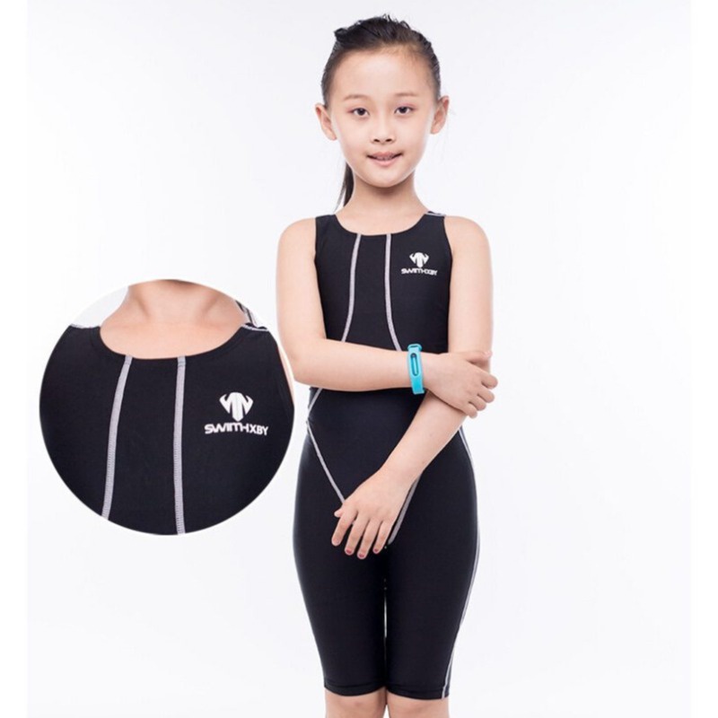 HXBY Girls Training Swimwear Children Knee-Length Racing Swimsuits ...