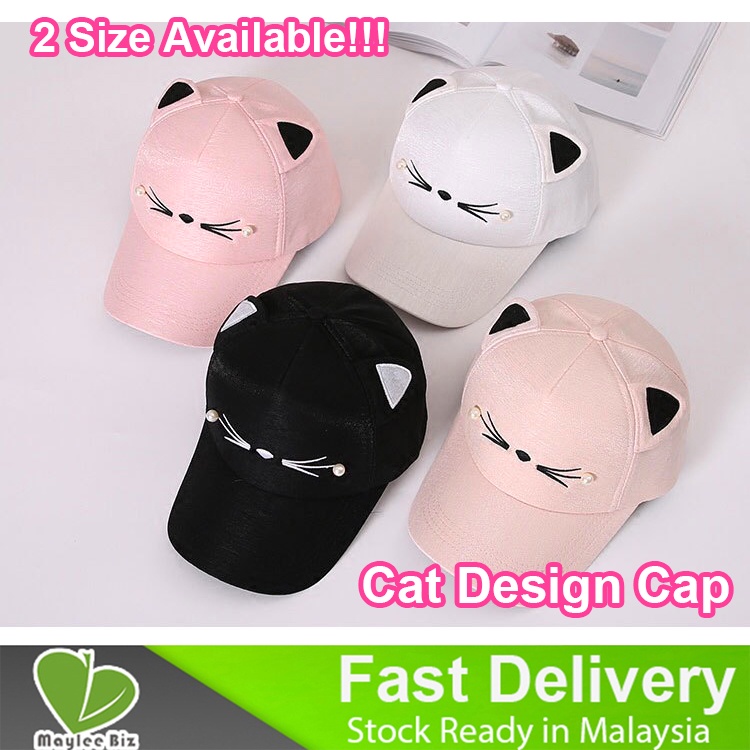2 Size Cute Design Cat Ear Baseball Cap Hat Topi Perempuan Comel ...