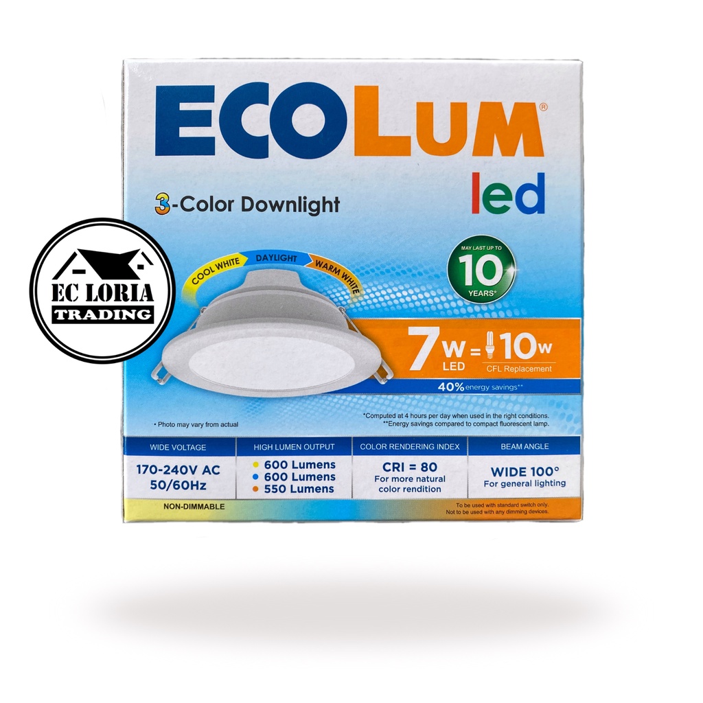 Ecolum Tri-Color Recessed Circular Downlight 7W | Shopee Malaysia