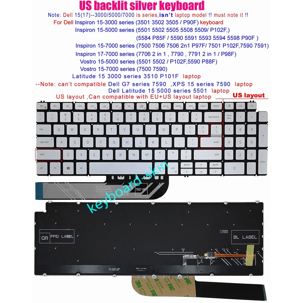 New US Keyboard for Dell Inspiron 15-3501 3502 3505 15-7590 15-7591 ...