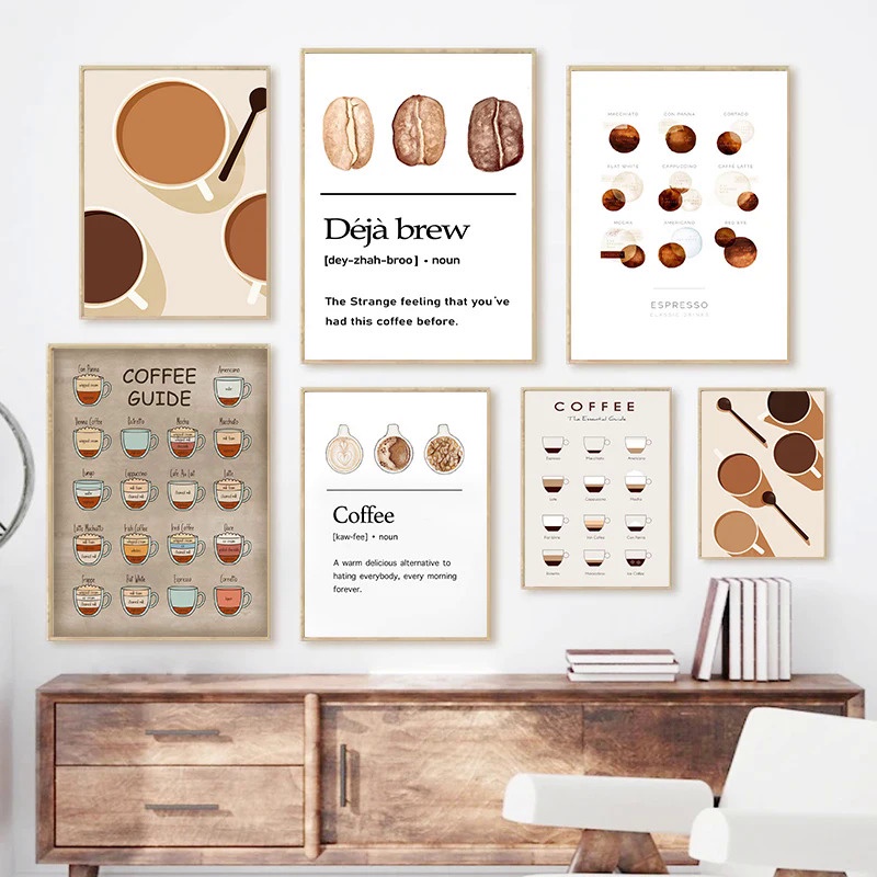 HD Print Coffee Guide Poster Canvas Painting Coffee Culture Menu Wall ...