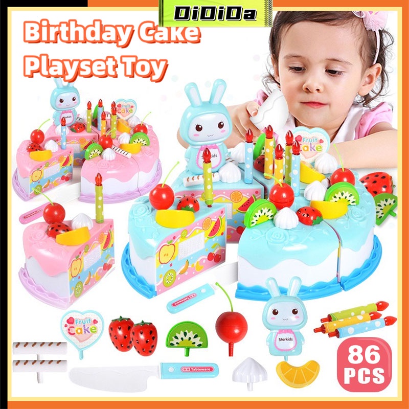 Children’s Birthday Cake Cutting Playset Toys Pretend Play Fruit ...