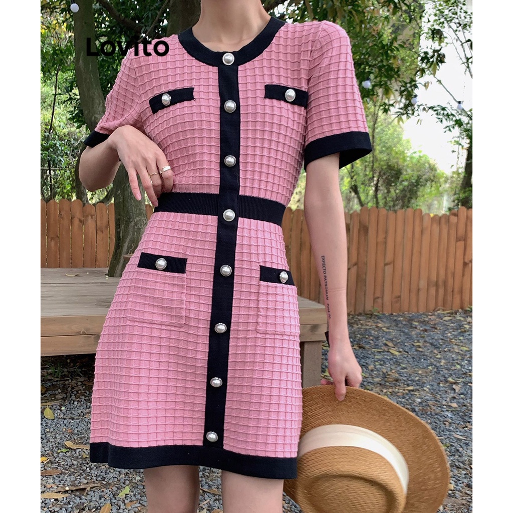 Lovito Elegant Plain Colorblock Button Front Dress for Women LNL34003 ...