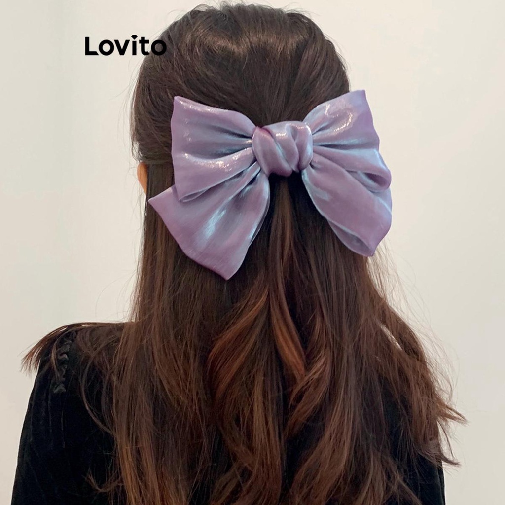 Lovito Elegant Bow Spring Clip Stain Hair Clips for Women LFA13203 ...
