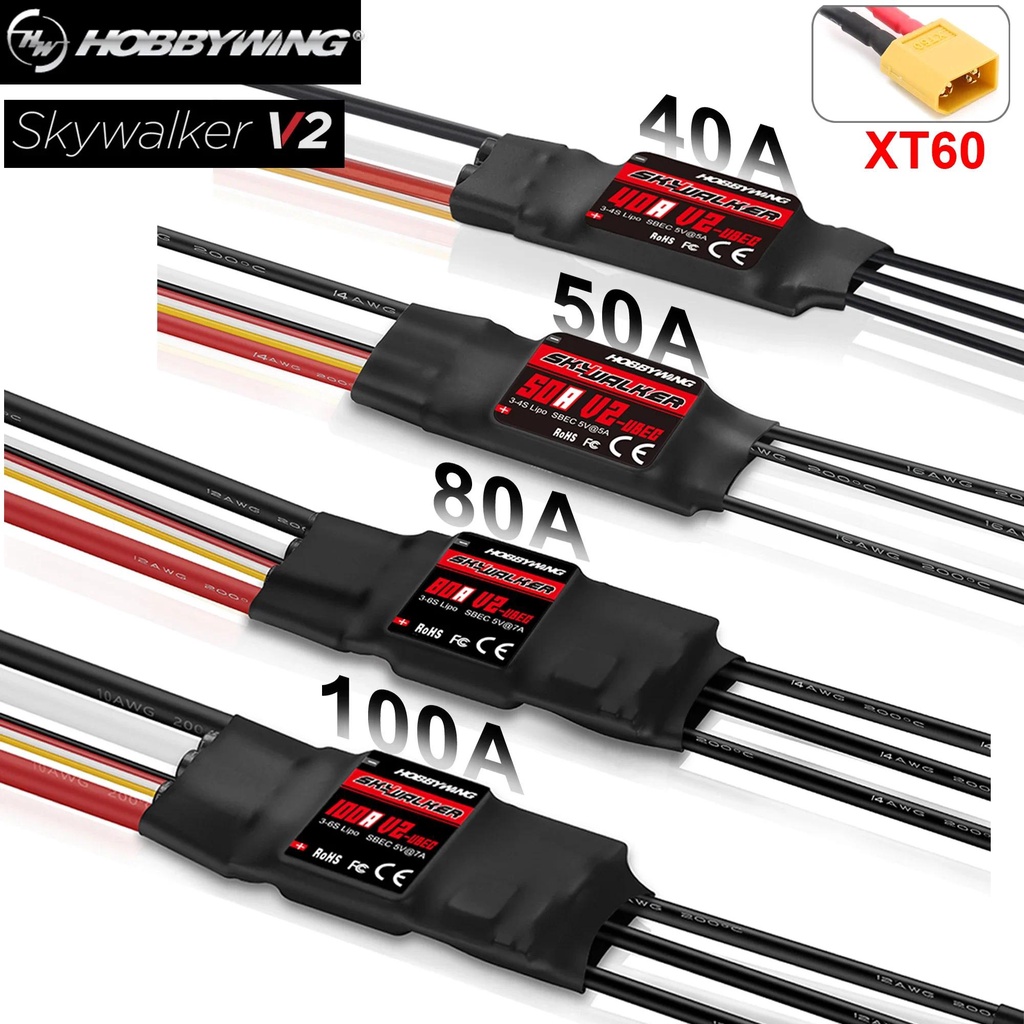 Hobbywing Skywalker Brushless ESC 15A 30A 40A 50A 60A 80A 100A V2 UBEC XT60 RC Speed Controller ...