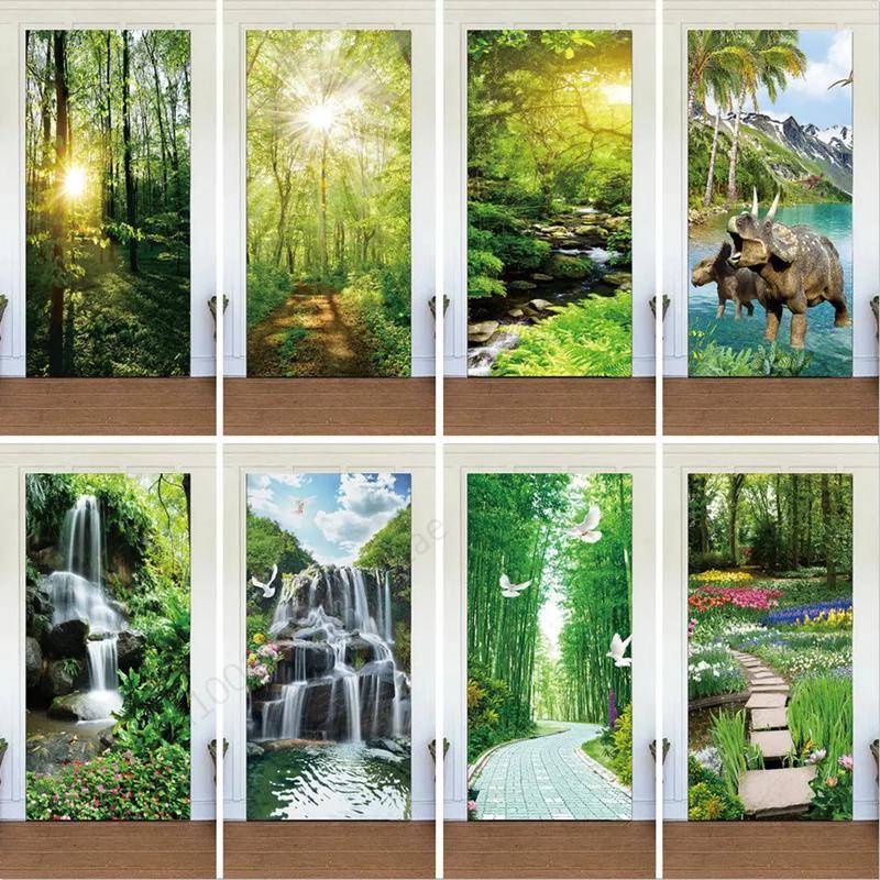 Custom Door Wallpaper Sticker Natural | Sticker Fridge Door Sticker ...