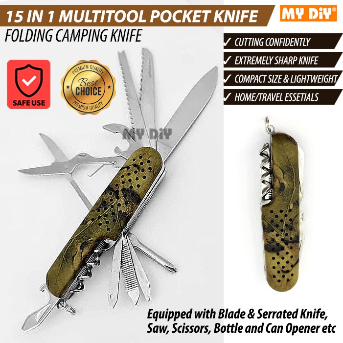 MYDIYHOMEDEPOT - 15 IN 1 Multitool Pocket Knife Multi function Survivor Knife Adventure Outdoor ...