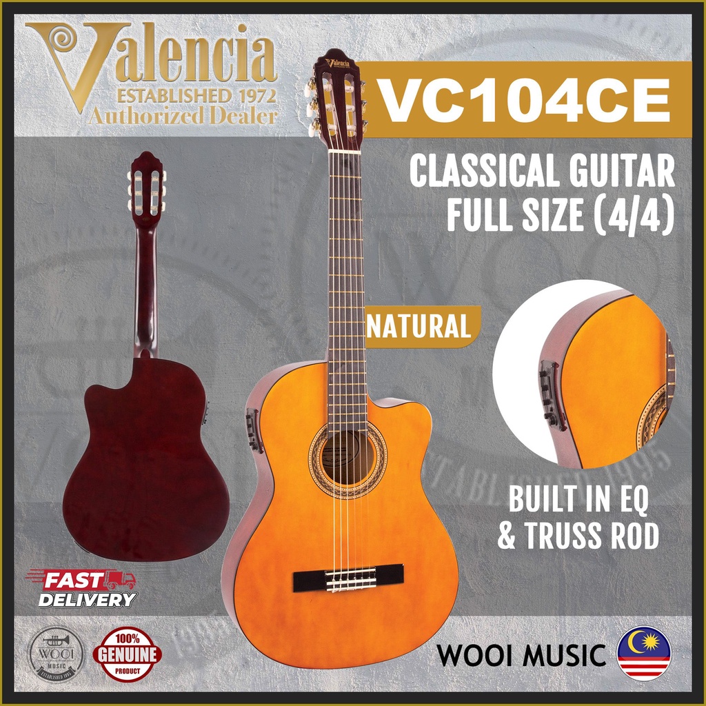 Valencia VC104CE Classical Guitar Cutaway (Full Size 4/4) built in EQ ...