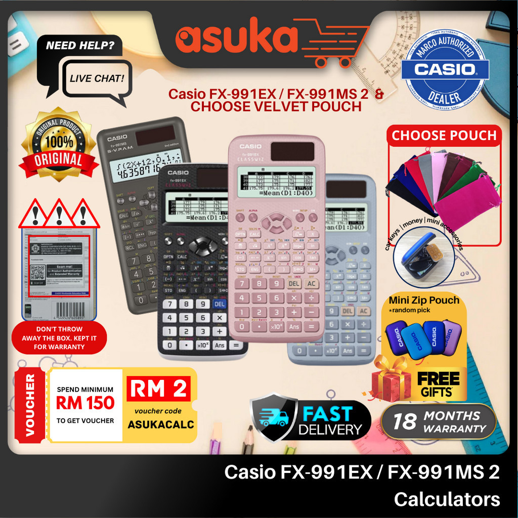 Casio FX-991MS 2 /Casio FX-991EX (Black/Pink/Blue) Scientific ...