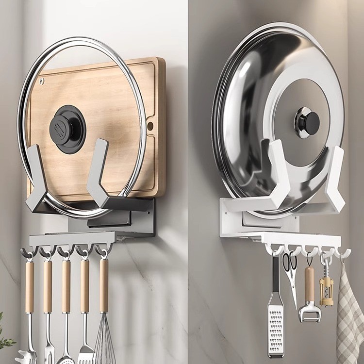Hanging Pot Lid Rack, Multifunction Wall-mount Pot Lid Cutting Board ...
