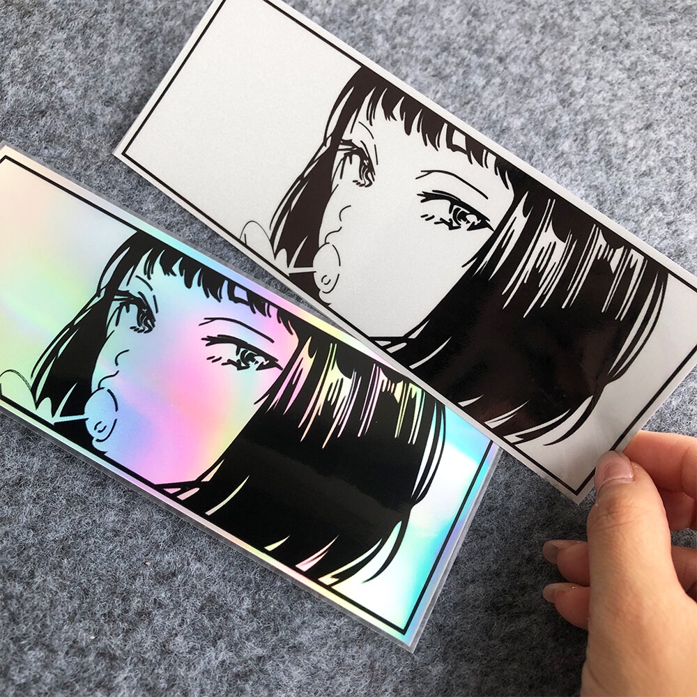 Laser Rainbow/Reflective JDM Anime Girl Accessories Decals Motorcycle ...
