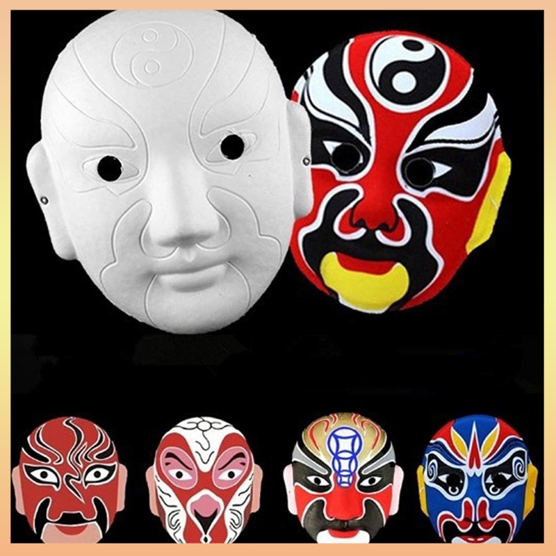 Beijing Opera Face Mask White Paper Mask Half Face Masquerade Mask DIY ...