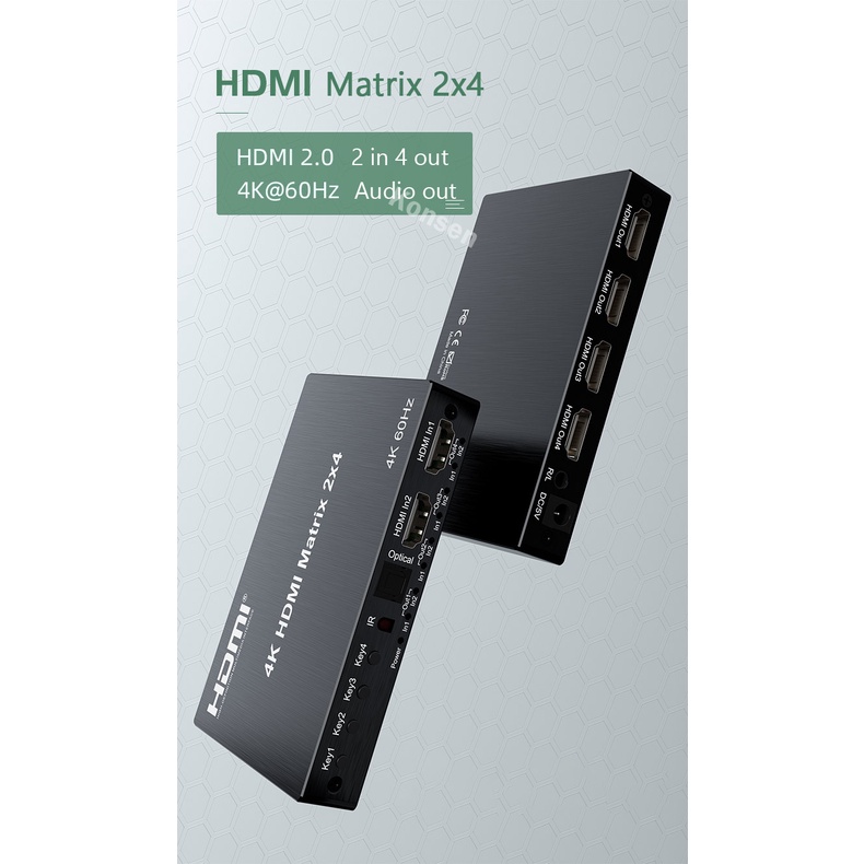 HDMI Matrix 4x2 - 4 in 2 out, 2x4 - 2 In 4 Out With R/L, Optical Audio ...
