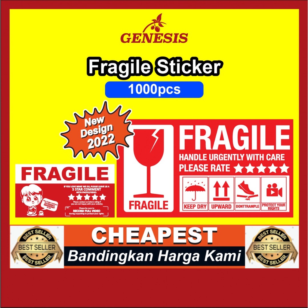 1,000PCS FRAGILE Sticker 5 Star Wording Good Review Record During ...