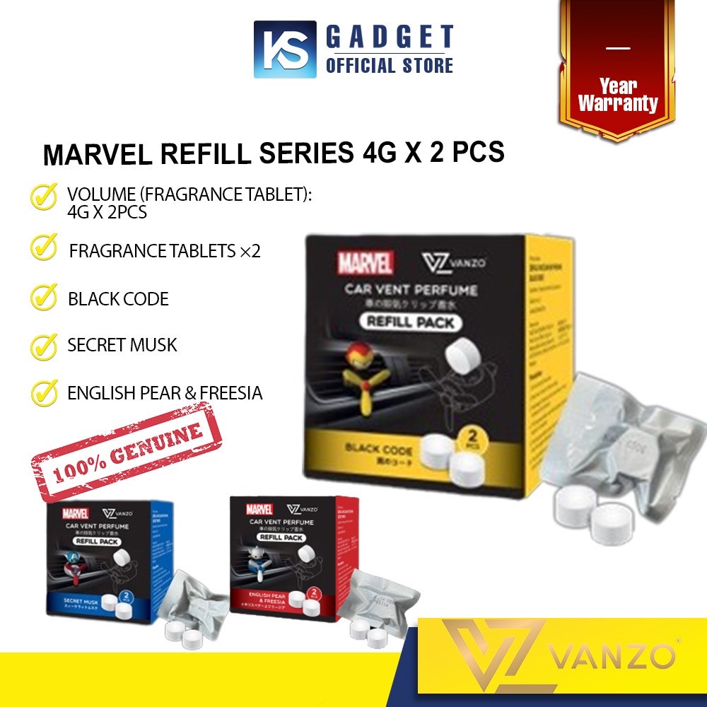 [Refill Pack] VANZO Marvel Series Car Vent Perfume 4g x 2 (English Pear & Freesia) For Captain ...