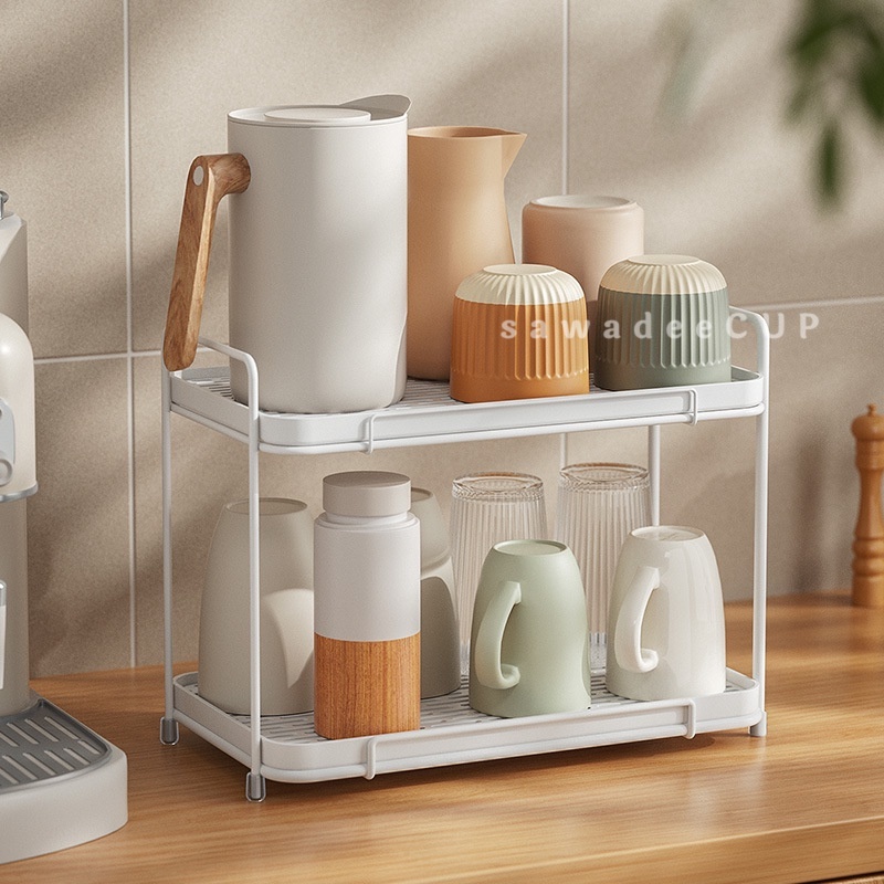 Double Layer Cup Rack Mug Holder Cup Storage Rack Coffee Glass Drainer ...