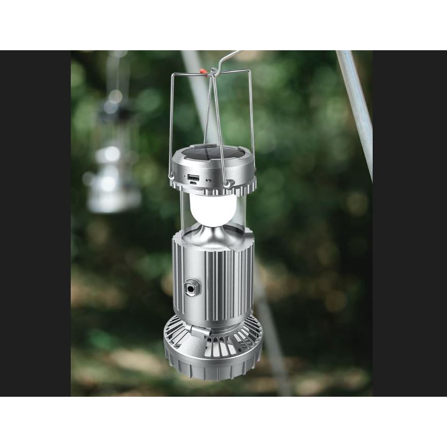 Camping Solar Lamp Fan Rechargeable USB Battery Lantern Outdoor Tent ...