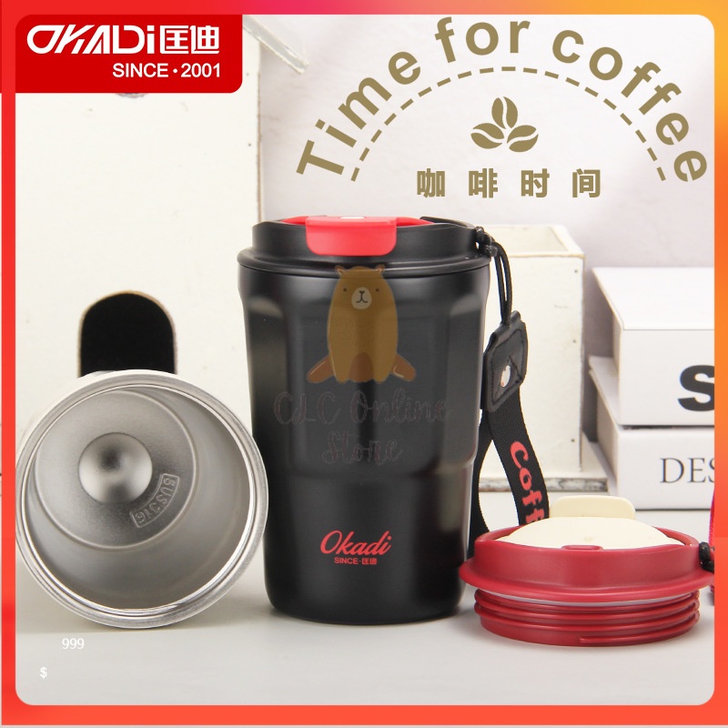 ⭐ 380ml 316 Stainless Steel Coffee Mug With Rope Portable Car Thermal Flask Travel Tumbler Mini ...