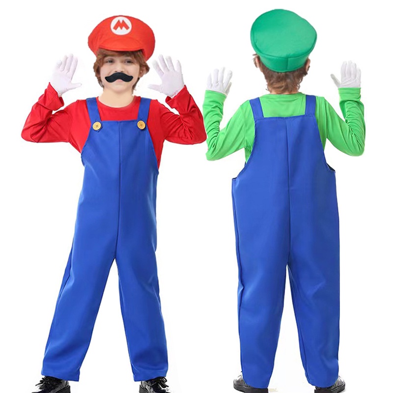 Super Mario Cosplay Costume Split Clothes Set Top Shirt Overalls Suit ...