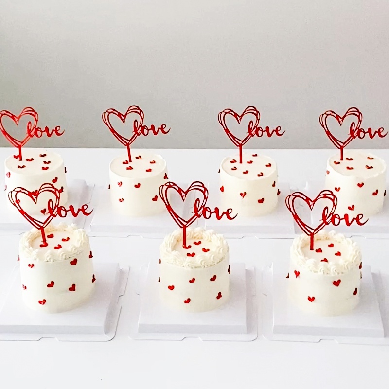 10PCS Happy Valentine's Day Cake Topper Red Love Heart Shape Cake ...