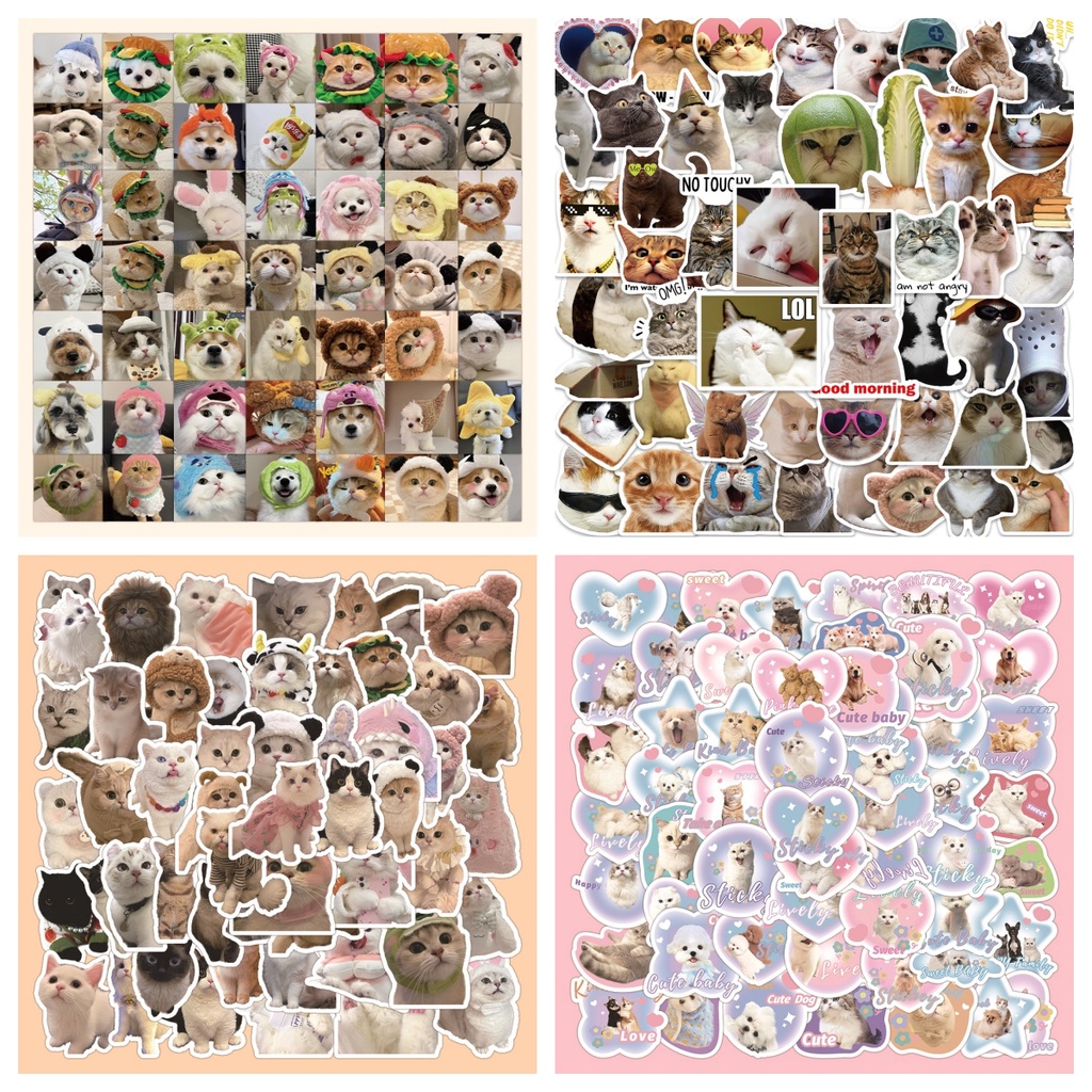 50/60pcs Funny Cat Cute Animal Stickers DIY Waterproof Graffiti Sticker ...