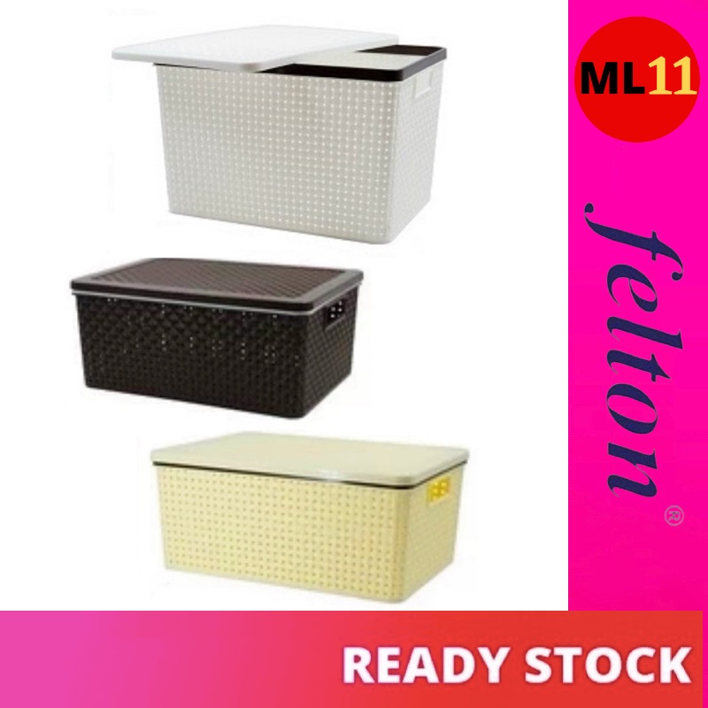 FELTON Bamboo Weave Plastic Container with Lid / Storage Box with Cover ...