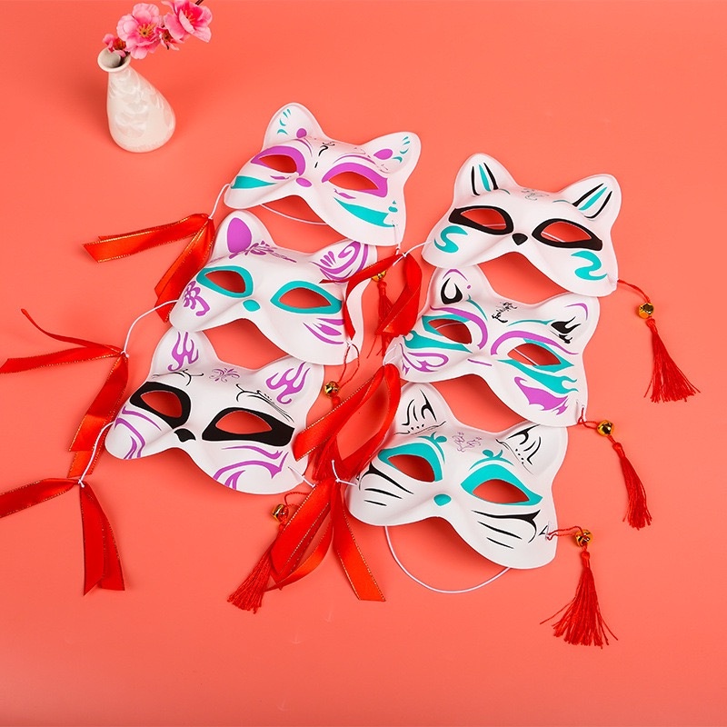 TikTok !! Japanese Mask Wind Spirit Fox Face Mask Half Cat Demon Fox ...