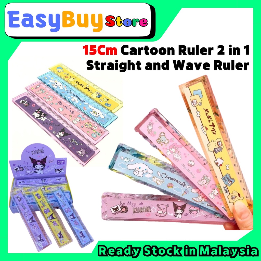 Ready Stock !!! 15cm Cartoon Ruler 2 in 1 Straight and Wave Ruler ...