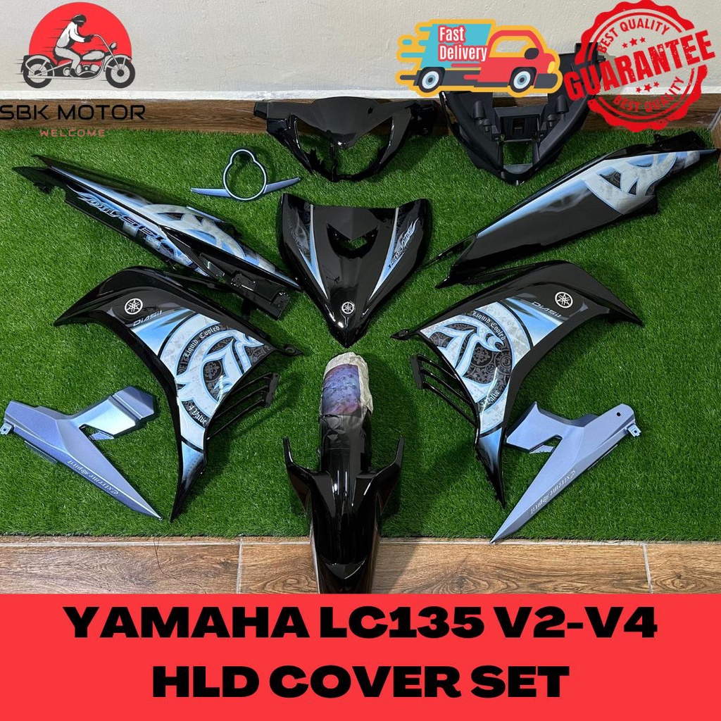 YAMAHA LC135 V2/V4 BIRU BATIK BG+L.BL COVER SET ORIGINAL HLD STICKER TANAM LC135 COVER SET 13TH ...