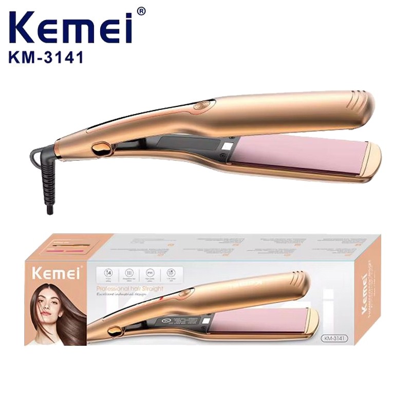 Kemei KM-3141 Fast Heating Hair Straightener Flat Iron Widen The Panel 2 In 1 Electric Hair ...