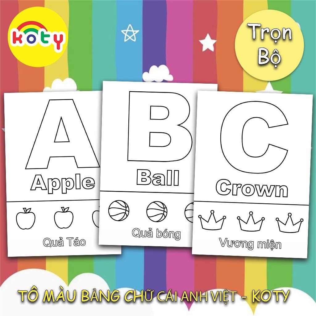 Coloring pictures of 26 English and Vietnamese letters for children to ...