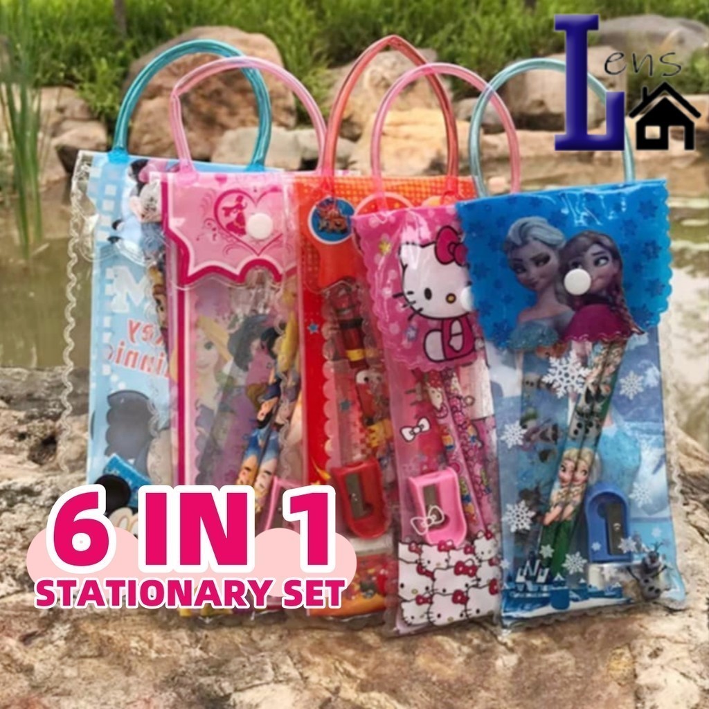 6 IN 1 Kids Stationary Set Party Bag Cute Cartoon With Pen Ruler Eraser ...