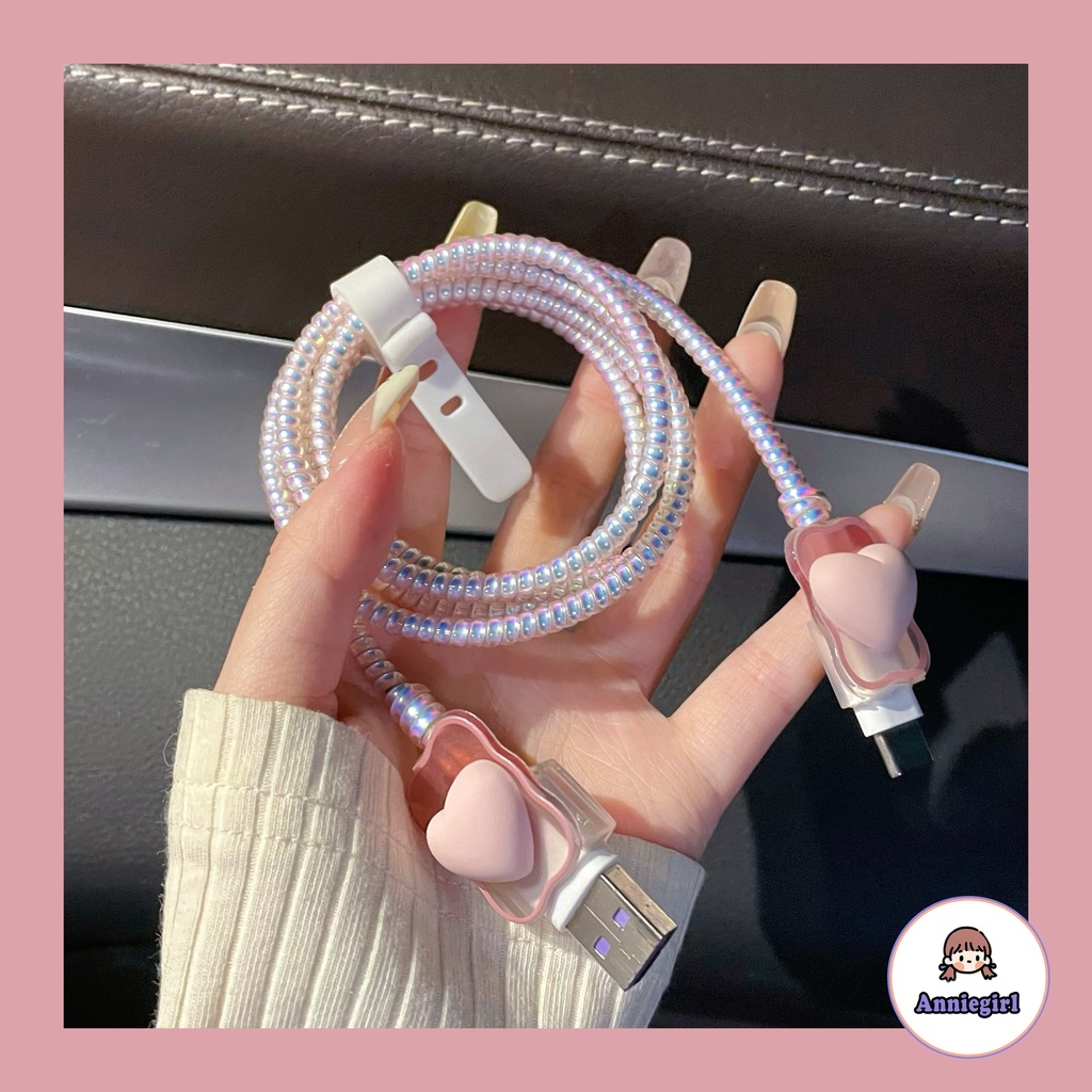 Girly Pink Cable Winder Protector Compatible for USB Charger Cable Cord ...