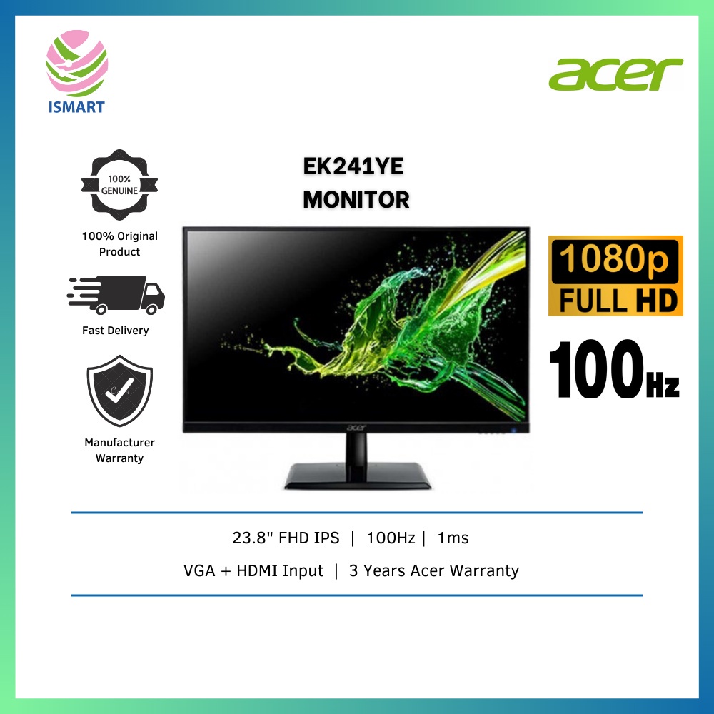 Acer EK241YE 23.8" FHD IPS LED Monitor (HDMI, VGA, 3 Yrs Warranty ...