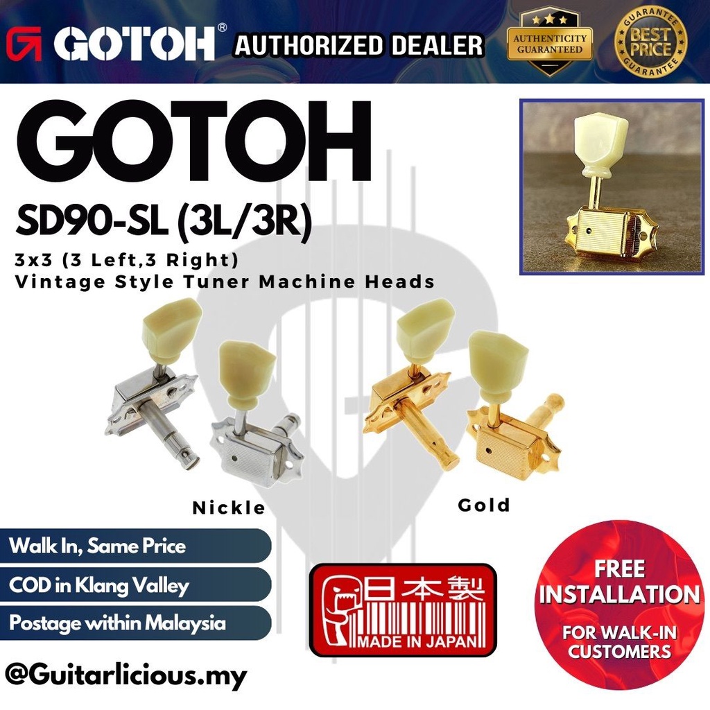GOTOH SD90-SL Vintage Style 3x3 (3L,3R) Tuner Machine Heads SD90SL / SD ...