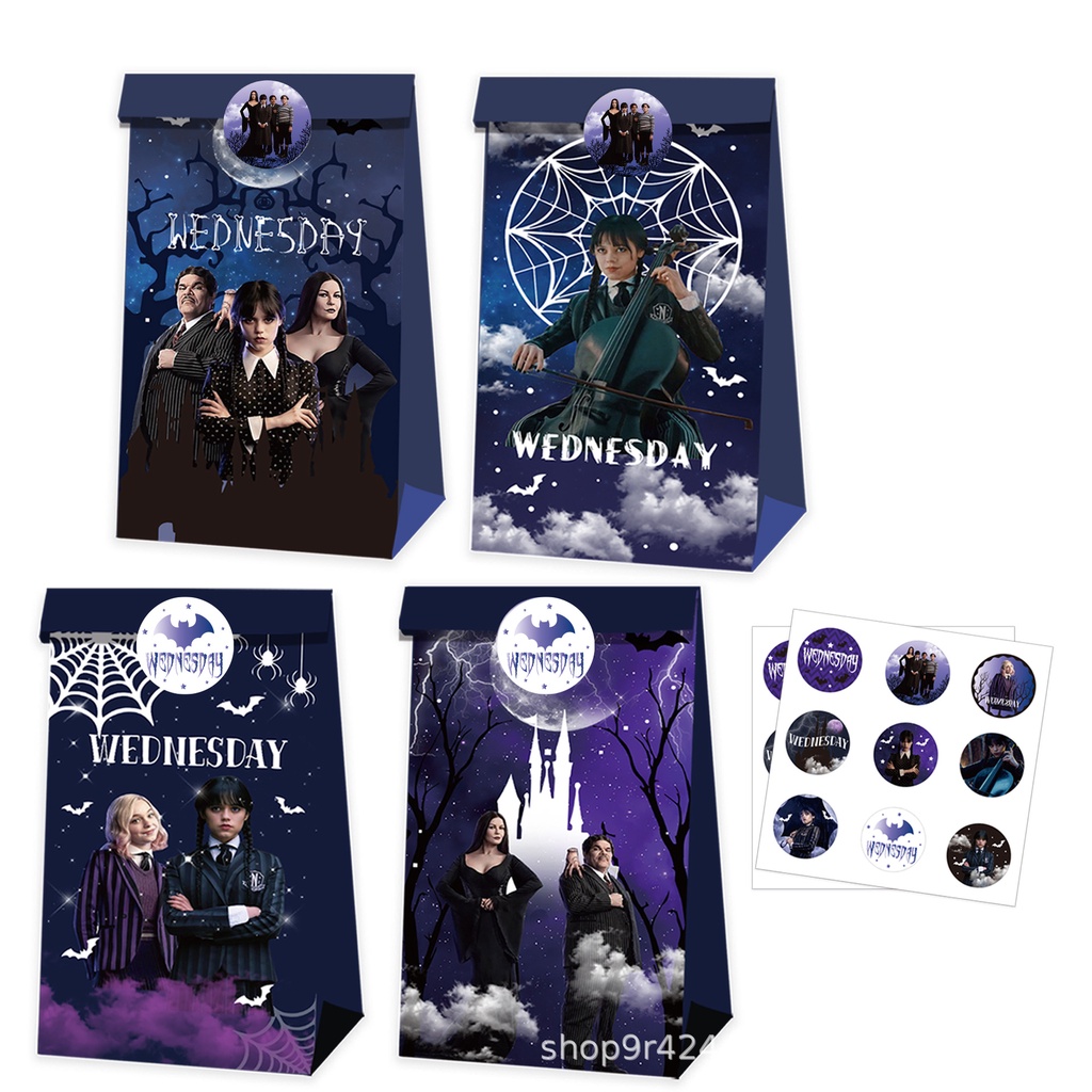[Spot] Wednesday Addams Birthday Theme Party Gift Bag Candy Kraft Paper ...