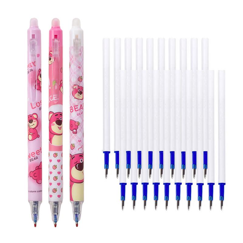 Cute Cartoon Bear Press Erasable Gel Pen 0.5mm Blue Black Student Girls ...