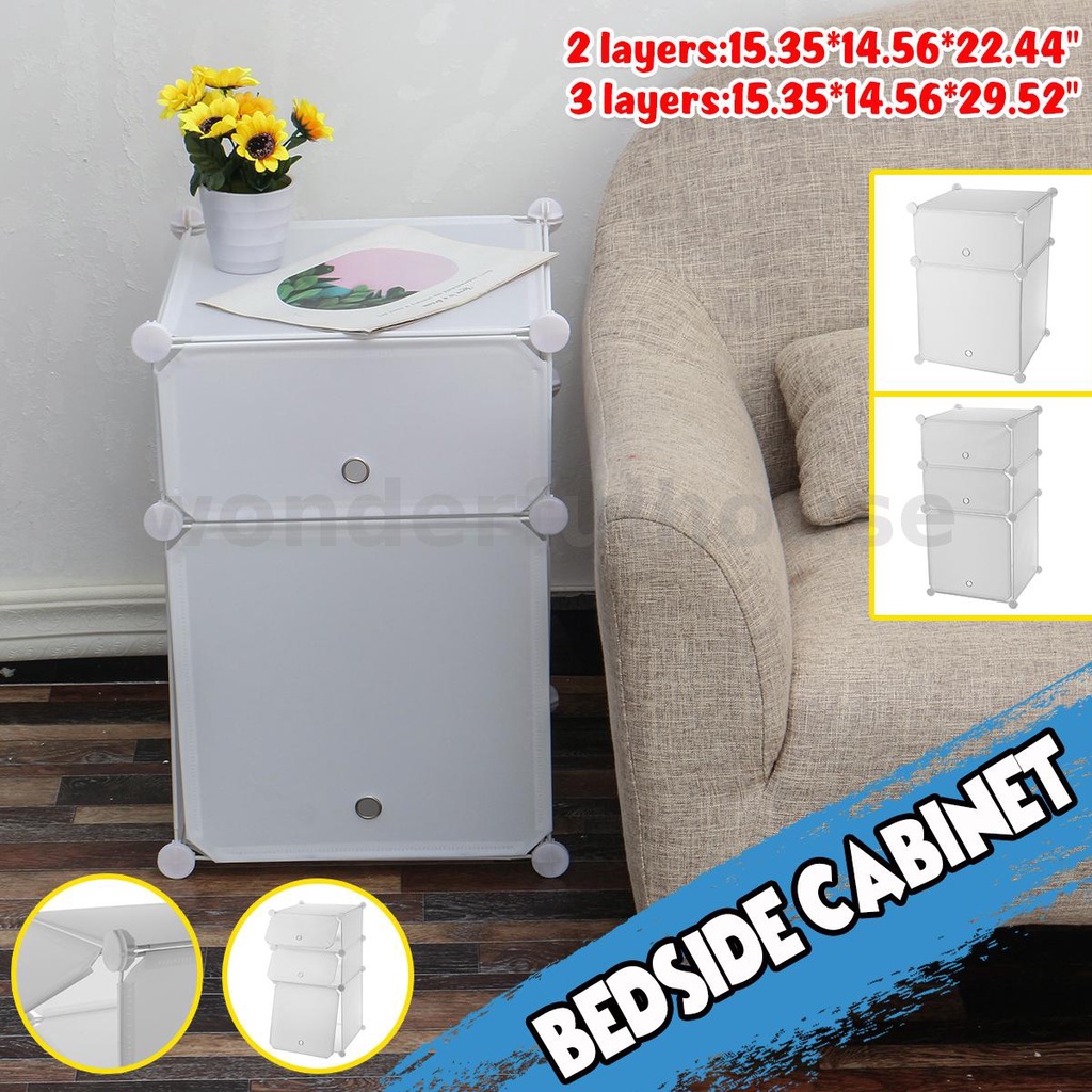 Plastic Nightstand Beside Table Organizer Storage Cabinet with Doors ...