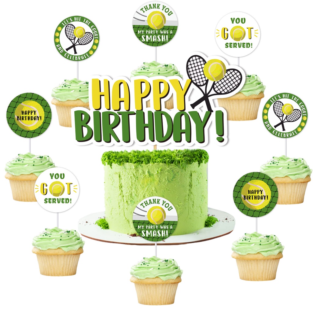JOYMEMO Tennis Cake Topper Cupcake Toppers Sports Themed Birthday Party ...