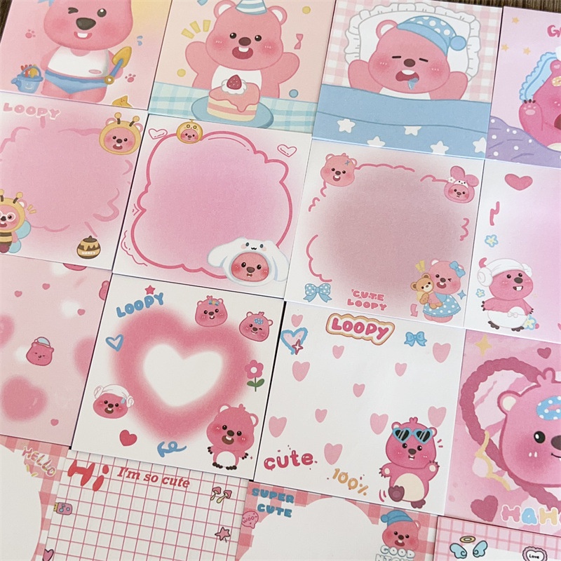Cartoon Cute Pink Loopy Sticky Notes Memo Sheets Stationery Office ...