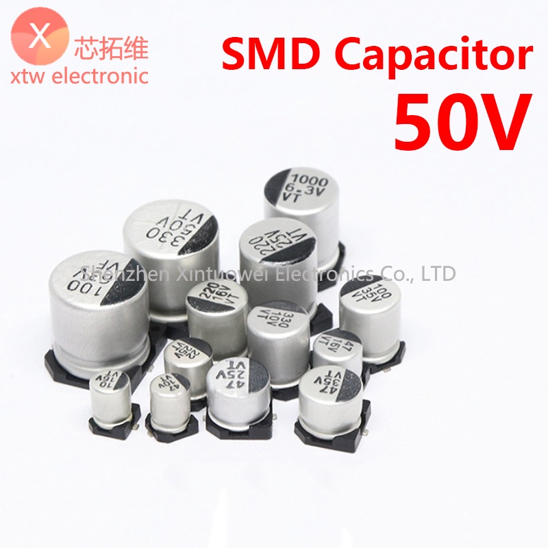 5Pcs/lot SMD Capacitor 50V 1uF 10uF 100uF 2.2uF 22uF 220uF 3.3uF 33uF 330uF 0.47uF 4.7uF 47uF ...