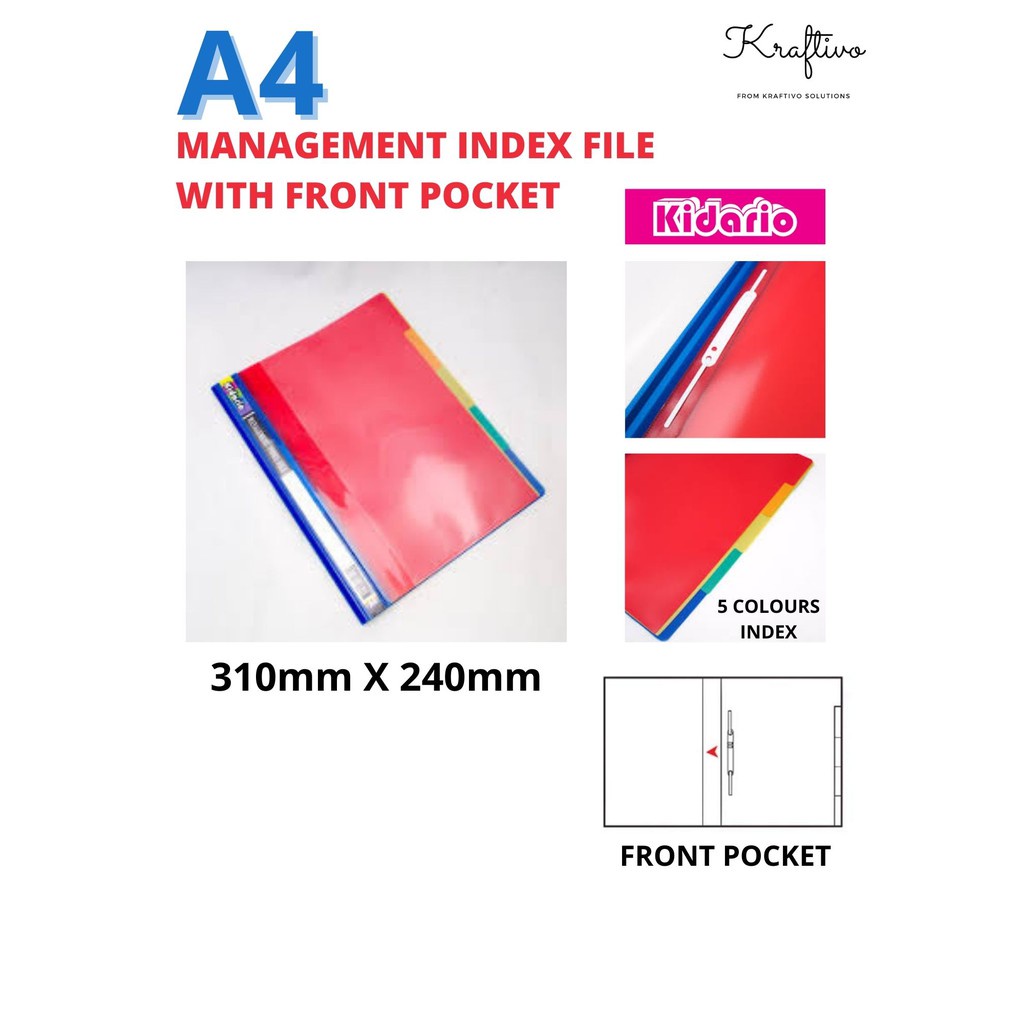 KMIF-819A A4 PP PLASTIC MANAGEMENT INDEX FILE WITH FRONT POCKET / 5 ...