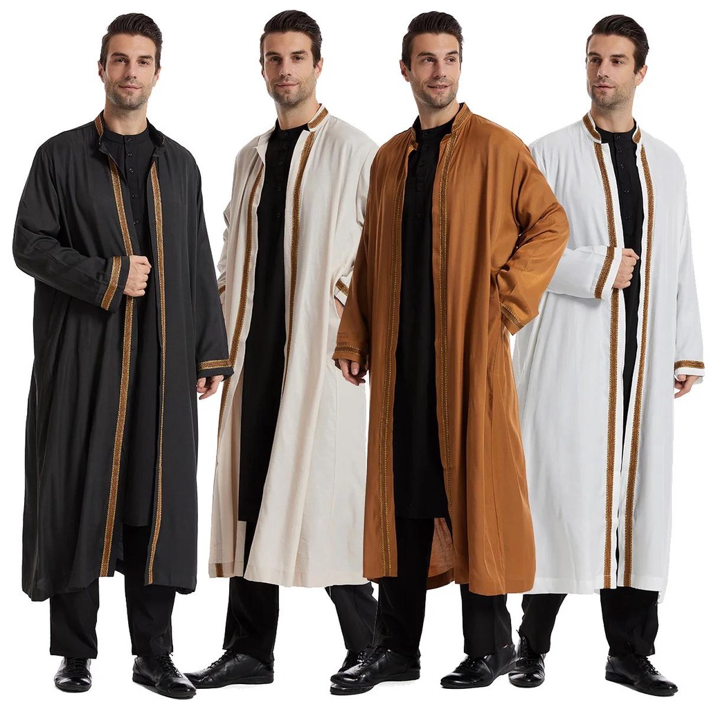 Muslim Men Open Tunics Islamic Ramadan Abayas Long Sleeve Cardigan ...