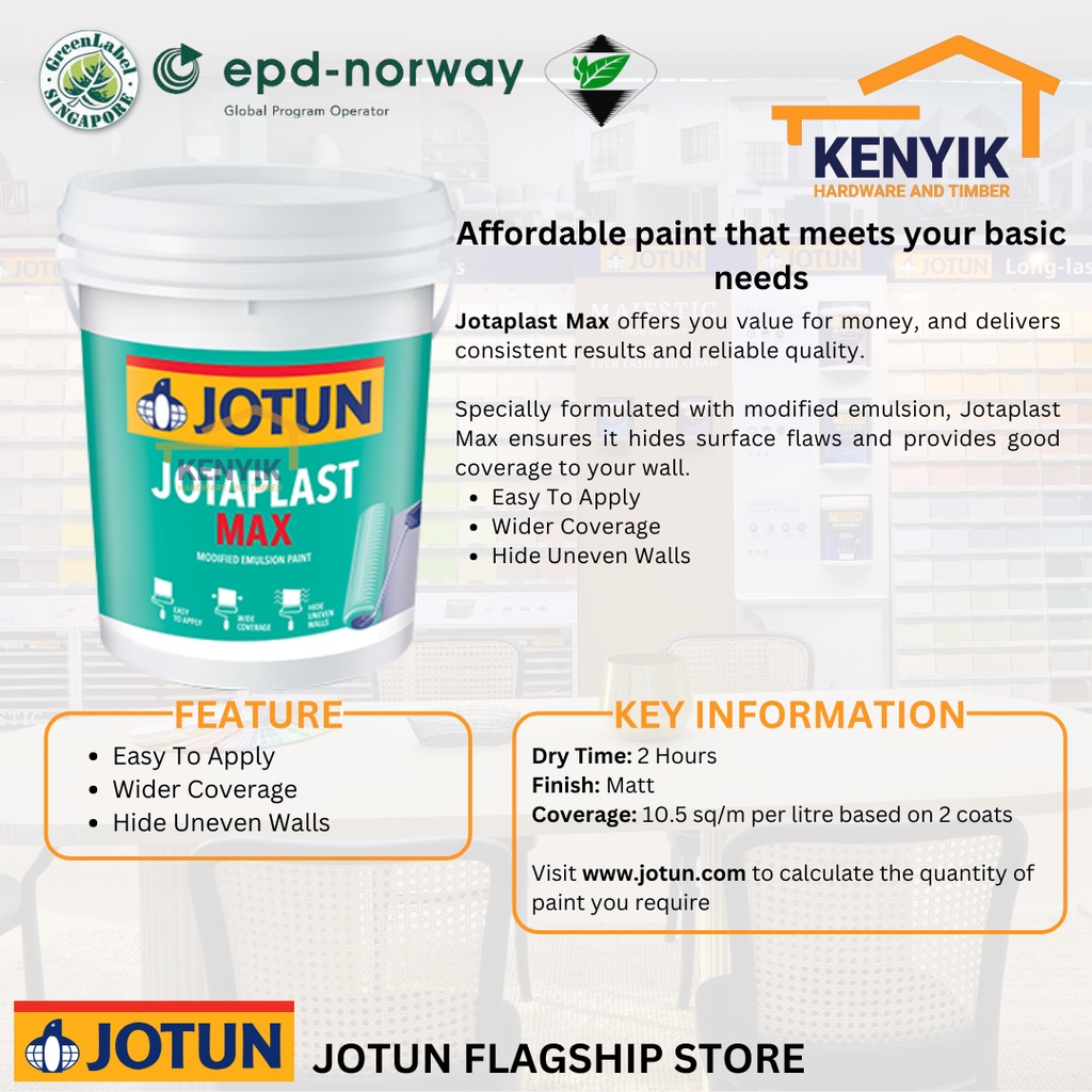 JOTUN 18L Jotaplast Max 000 White (Cat Kapur / Emulsion Paint) | Shopee ...