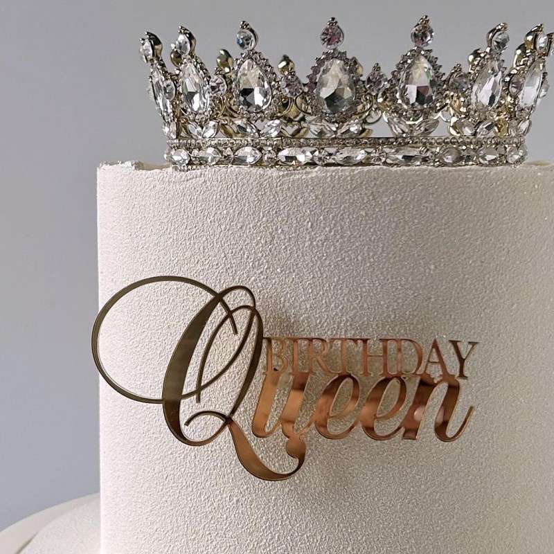 10PCS Happy Birthday My Queen Cake Topper Premium Gold Acrylic Crown ...