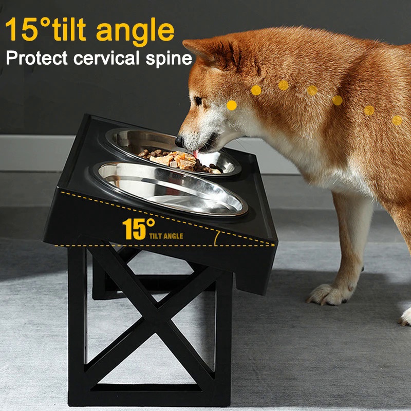 pet bowl elevated Adjustable Height Dog Double Bowls Stand Pet Feeding ...