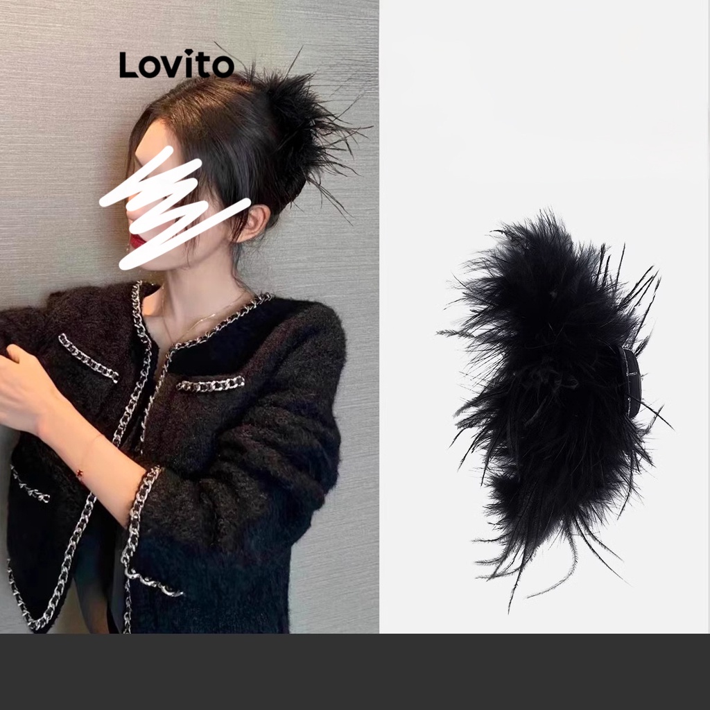 Lovito Elegant Feather Fuzzy Fluffy Hair Claws Hair Clips for Women ...