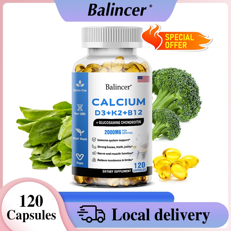Balincer Calcium Supplement - with Vitamins D3 + K2 + B12 for Bone ...