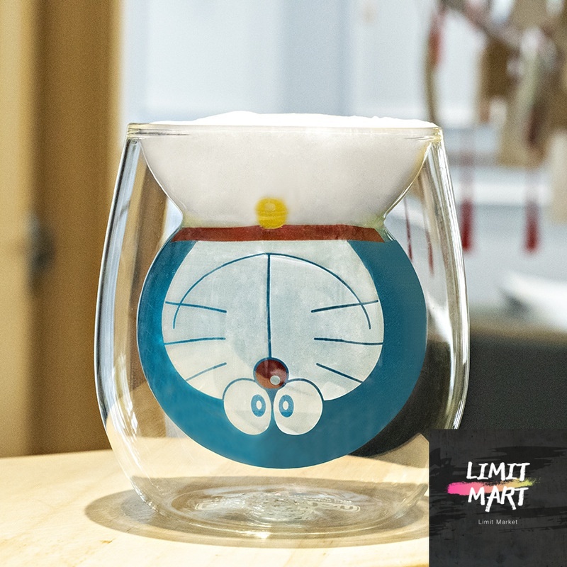 LMhomeMart Japanese Cute Doraemon Double-Layer Glass Cup Cartoon Style ...